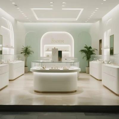 China White Wood Frame Glass Jewelry Showcase Bright Color for Boutique Stores for sale
