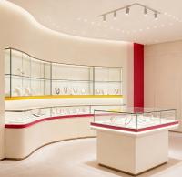 China Modern Jewelry Wall Showcase Island Display Counter Set LED Lighting Glass Jewellery Display Furniture for Necklace Jewelry Shop for sale
