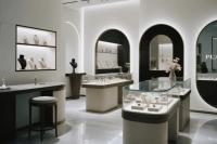 China Bright LED Jewelry Wall Cabinet Metal Wooden Transparent Glass Display Showcase for sale