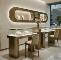 China Classic LED Jewelry Center Showcase Metal Wooden Frame Clear Glass Display Furniture for sale
