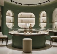 China Classic LED Jewelry Center Showcase Metal Wooden Frame Clear Glass Display Furniture for sale