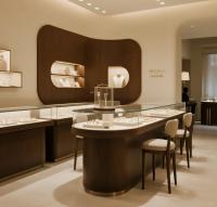 China Classic LED Jewelry Center Showcase Metal Wooden Frame Clear Glass Display Furniture for sale