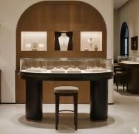 China Custom Lighted Jewellery Wall Cabinet Metal Frame Solid Wood Glass Show Furniture for sale