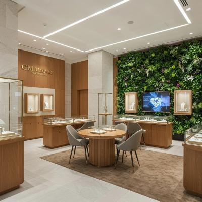 China Modern LED Retail Jewelry Showcase Luxury Metal Wood Glass Freestanding Cabinet for sale