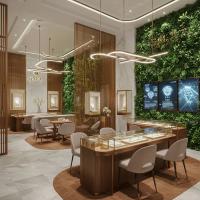 China Modern LED Retail Jewelry Showcase Luxury Metal Wood Glass Freestanding Cabinet for sale