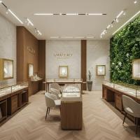 China Modern LED Retail Jewelry Showcase Luxury Metal Wood Glass Freestanding Cabinet for sale