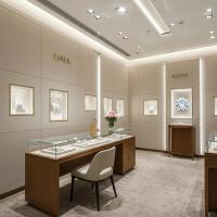 China Modern LED Retail Jewelry Showcase Luxury Metal Wood Glass Freestanding Cabinet for sale