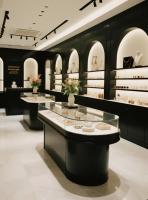 China Custom Size Luxury Jewelry Showcase Metal Frame Solid Wood Clear Glass Display Case for sale