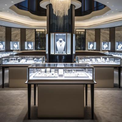 China Elegant Wood Jewelry Display Case with Glass Shelving for Store Interior for sale