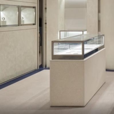 China Minimalist Blue & Gray Industrial LED Jewelry Display Case Negotiation Chair Set High-End Custom Design Luxury Boutique for Mall for sale