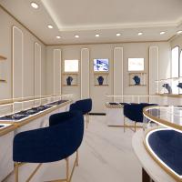 China Premium Stainless Steel and Tempered Glass Jewelry Showcase Sleek Design for Showroom for sale