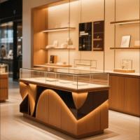 China Customized High-End Watch & Jewelry Shop Showcase Golden Glass Front Display Cabinet with LED for sale