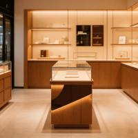 China Customized High-End Watch & Jewelry Shop Showcase Golden Glass Front Display Cabinet with LED for sale