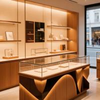 China Customized High-End Watch & Jewelry Shop Showcase Golden Glass Front Display Cabinet with LED for sale