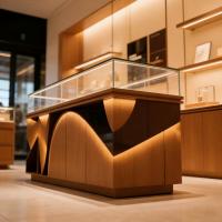 China Customized High-End Watch & Jewelry Shop Showcase Golden Glass Front Display Cabinet with LED for sale