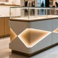 China Luxury Lockable Jewelry Vitrine Wooden Showcase Glass Jewellery Display Front Cabinet for sale