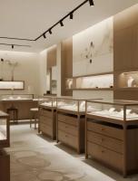 China 3D Rendering Drawing Luxury Gold Jewelry Display Front Counter for Jewelry Showroom for sale