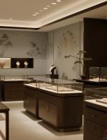 China 3D Rendering Drawing Luxury Gold Jewelry Display Front Counter for Jewelry Showroom for sale