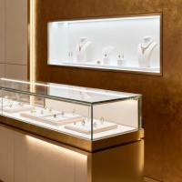 China Modern Luxury Jewellery Shop Counter Design Glass Wood Jewelry Display Table Watch Jewelry Showcase for sale
