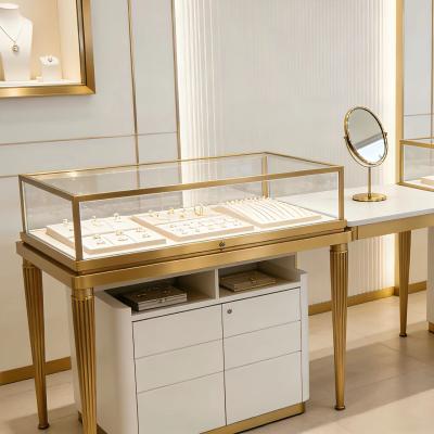 China Customizable Wooden Jewelry Display Cabinet with Glass Shelves and Stainless Steel Legs for sale