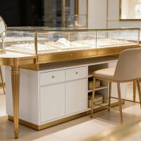 China Customizable Wooden Jewelry Display Cabinet with Glass Shelves and Stainless Steel Legs for sale