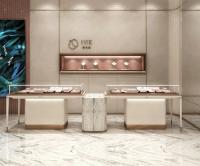 China Luxury Cream & Rose Gold Jewelry Display Case, Premium Glass Showcase with LED Lighting for High-End Jewelry Boutiques for sale