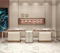 China Luxury Cream & Rose Gold Jewelry Display Case, Premium Glass Showcase with LED Lighting for High-End Jewelry Boutiques for sale