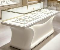 China Commercial Interior Design for Jewelry Showroom Display Cabinets with Tempered Glass and Metal Vintage Gold Finish for sale