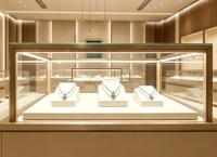 China Custom High-End Jewelry Store Warm Gold & Wood Display Counter, Glass Showcase for Luxury Diamonds & Gemstones for sale