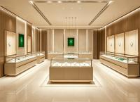China Custom High-End Jewelry Store Warm Gold & Wood Display Counter, Glass Showcase for Luxury Diamonds & Gemstones for sale
