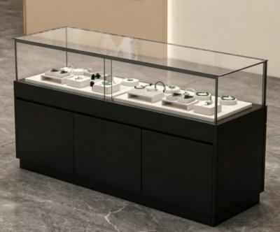 China Luxury Black Jewelry Display Cabinet with LED Light, Tempered Glass Counter Showcase , Custom Jewelry Shop Furniture for sale