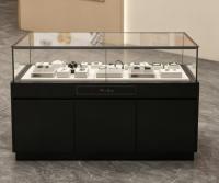 China Luxury Black Jewelry Display Cabinet with LED Light, Tempered Glass Counter Showcase , Custom Jewelry Shop Furniture for sale