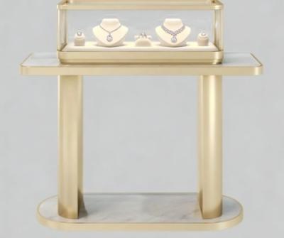 China High-End Rose Gold Jewelry Display Stand with LED Lighting and Marble Base for Boutique Stores for sale