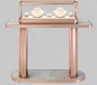 China High-End Rose Gold Jewelry Display Stand with LED Lighting and Marble Base for Boutique Stores for sale