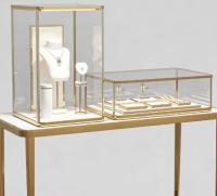 China Premium Solid Wood LED Lighting Tall Pedestal & Low Table Top Jewelry Display Case with Lock for Retail Showrooms for sale
