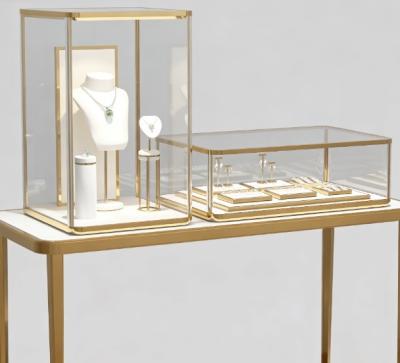 China Premium Solid Wood LED Lighting Tall Pedestal & Low Table Top Jewelry Display Case with Lock for Retail Showrooms for sale