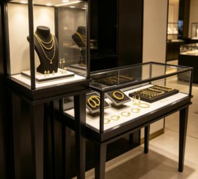 China LED Lighting Iron and Glass Jewelry Display Cabinet Metal Counter Table for Store and Shopping Mall Showcase Display for sale