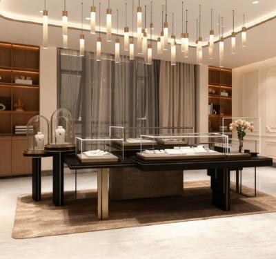 China Custom Modern Luxury Jewelry Island Display Counter Premium Glass Showcase with LED Lighting for High-End Mall Jewelry Durable for sale