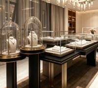 China Custom Modern Luxury Jewelry Island Display Counter Premium Glass Showcase with LED Lighting for High-End Mall Jewelry Durable for sale
