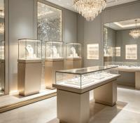 China Commercial Premium Luxury Modern LED Lighted Tempered Glass Eco-Friendly Heavy Duty Jewelry Display Case for Diamond for sale