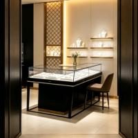 China Luxury Vertical Fluted Red Velvet Black Jewelry Display Cabinet, Premium Glass Showcase for High-End Gold Retail for sale