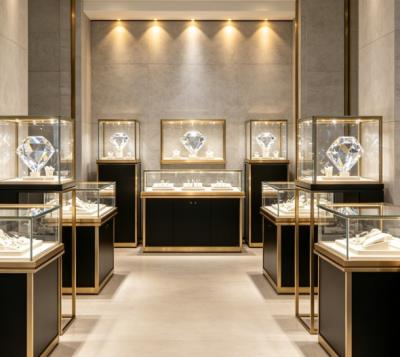 China Glass Jewelry Store Cabinet Furniture Jewelry Display Showcase Counter Gold Glass Counter for sale