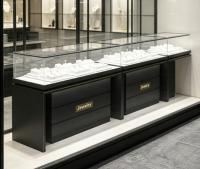 China Custom Luxury Tall Black Cases Lock Design White Glass Counter showcase Jewelry Display Cabinet with Led for sale