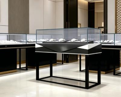 China Custom Modern Jewelry Display Cabinet, White Marble & Gold Frame Glass Display for Boutique for sale