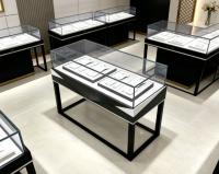 China Custom Modern Jewelry Display Cabinet, White Marble & Gold Frame Glass Display for Boutique for sale