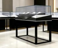 China Custom Modern Jewelry Display Cabinet, White Marble & Gold Frame Glass Display for Boutique for sale