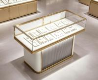 China Commercial Interior Design for Luxury Jewelry Showroom Display Cabinets with LED Lighting Vintage Gold Finish for Shopping Malls for sale