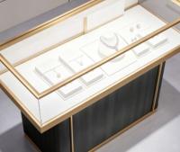 China Commercial Interior Design for Luxury Jewelry Showroom Display Cabinets with LED Lighting Vintage Gold Finish for Shopping Malls for sale