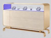 China Light Luxury Rounded Corner Jewelry Display Cabinet LED Lighting Champagne Gold Stainless Steel Glass Storage Drawers for sale