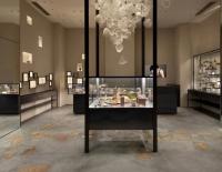 China Customizable LED Lighting Jewelry Display Counters with Dark Gray Base & Natural Stone Floor for Luxury Store Showroom Furniture for sale